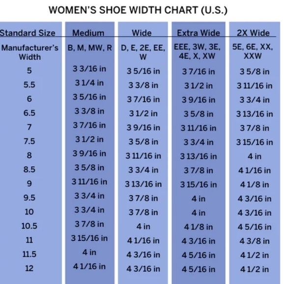 Shoes | Womens Shoe Width Chart | Poshmark